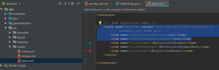 Cómo hacer fullscreen en #Android Studio